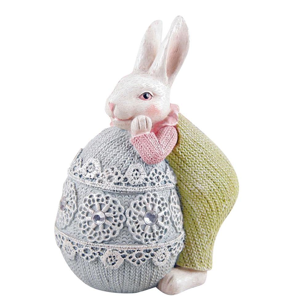 YANGMEI Easter Cute Rabbit Decorations Resin Bunny Miniature Figurines Easter Eggs Home Decor Garden Animal Statues Everyday Collection