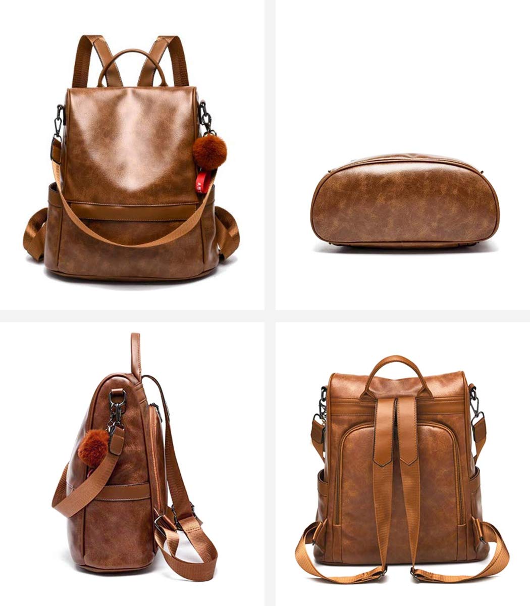 NAITOKE Women Backpack Purse PU Leather Anti-theft Lightweight Ladies Travel Backpack,6766-Brown