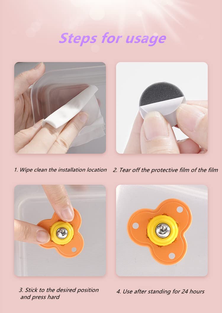 Yaroelrd 4 self-Adhesive casters, Mini Universal Wheels, Stainless Steel 360-degree Rotating Mobile Universal Wheels, Suitable for cabinets/Drawers/Trash cans/Storage Boxes (Yellow) (A-059)