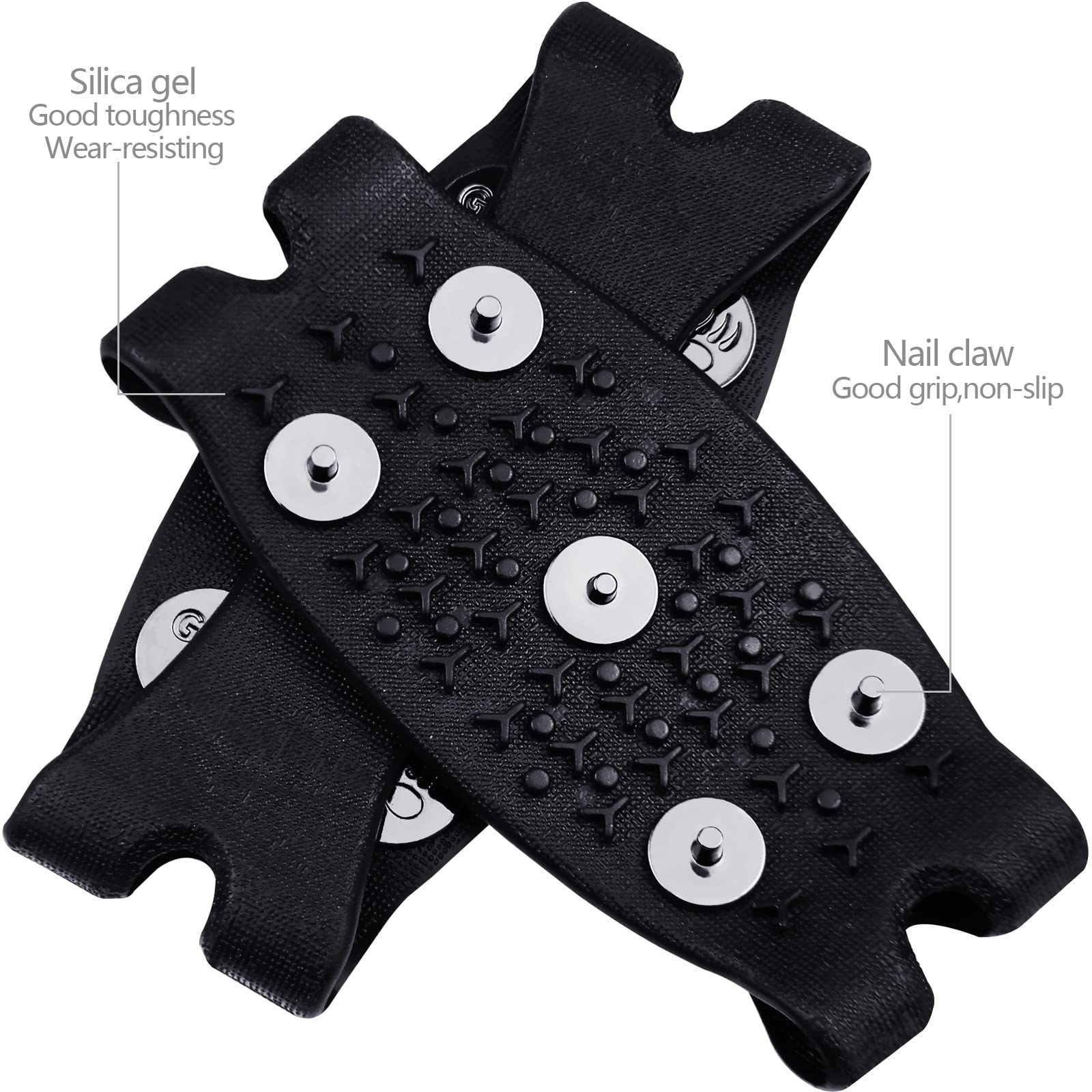 Black Anti-Skid Traction Grips Crampons Spikes Cleats Ice Claws for Walking Jogging Hiking Mountaineering Ice Snow Grips