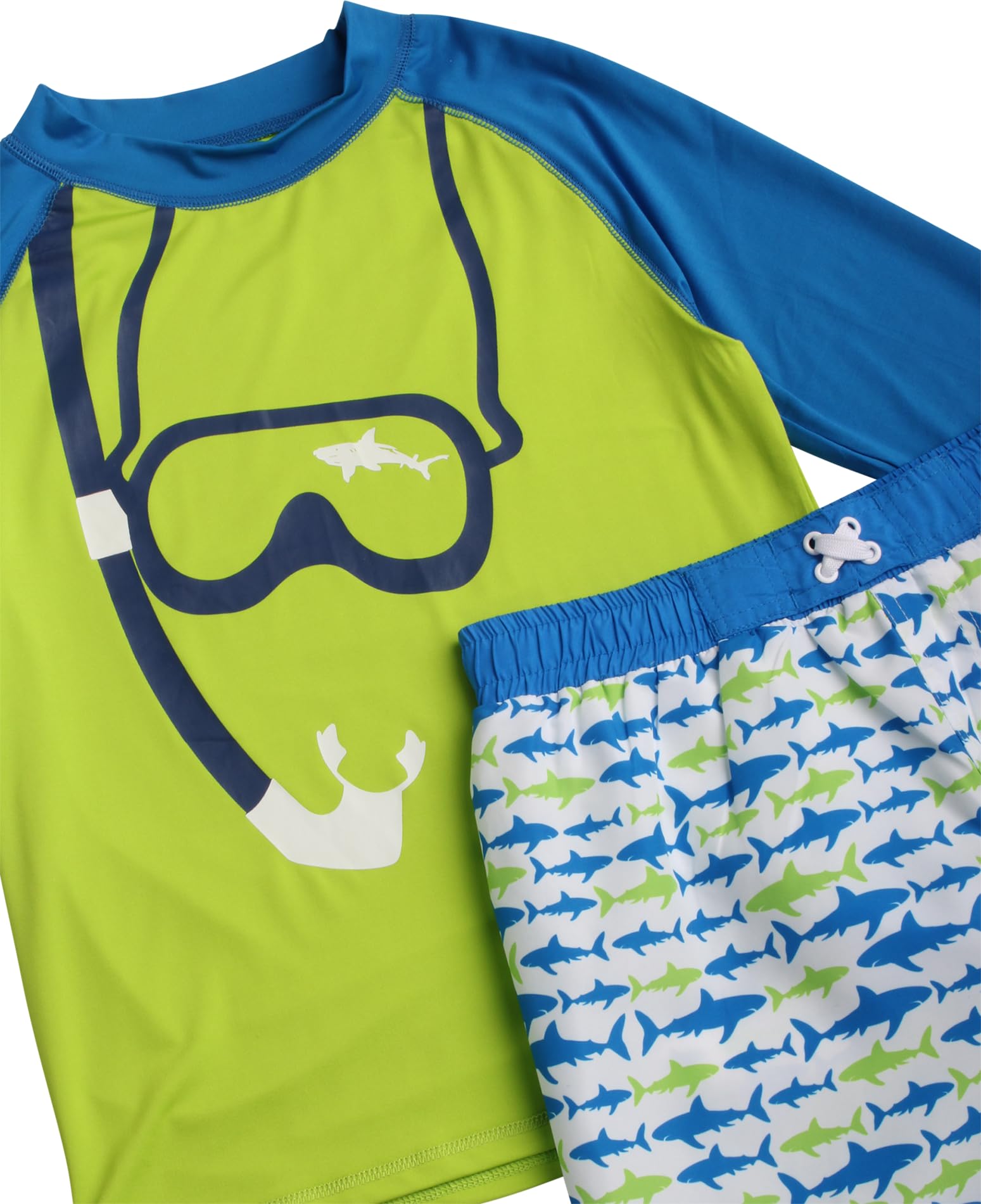 iXtreme Boys' Rash Guard Set - 4 Piece UPF 50+ Swim Trunks and Long Sleeve Swim Shirt (12M-14), Size 7, Royal/Black Shark
