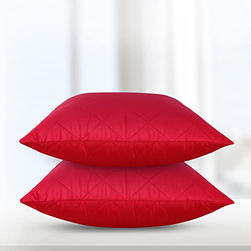 Pretty House Throw Pillow Filled Cushions, Set of 2 Light Weight Red Throw Cushions, 16 x 16 inches Decorative Throw Pillow for Couch/Bed, Soft Aesthetic Pillows with Quilted Fabric