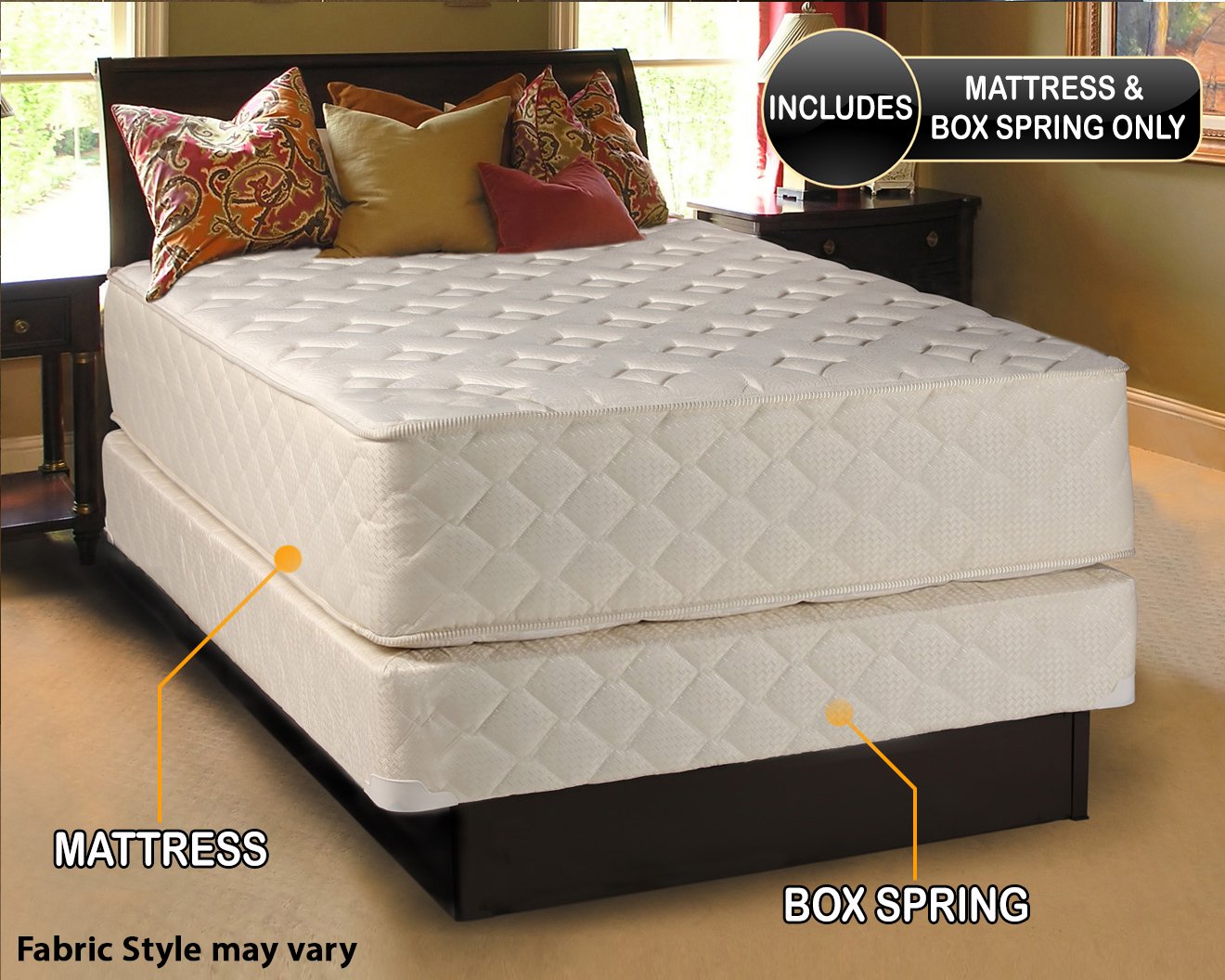 Dream Solutions USA Highlight Luxury Firm 54" Wx75 Lx14 H Full Mattress & Low 5" Height Box Spring Set Fully Assembled - Spinal Back Support, Innerspring Coils, Longlasting Comfort