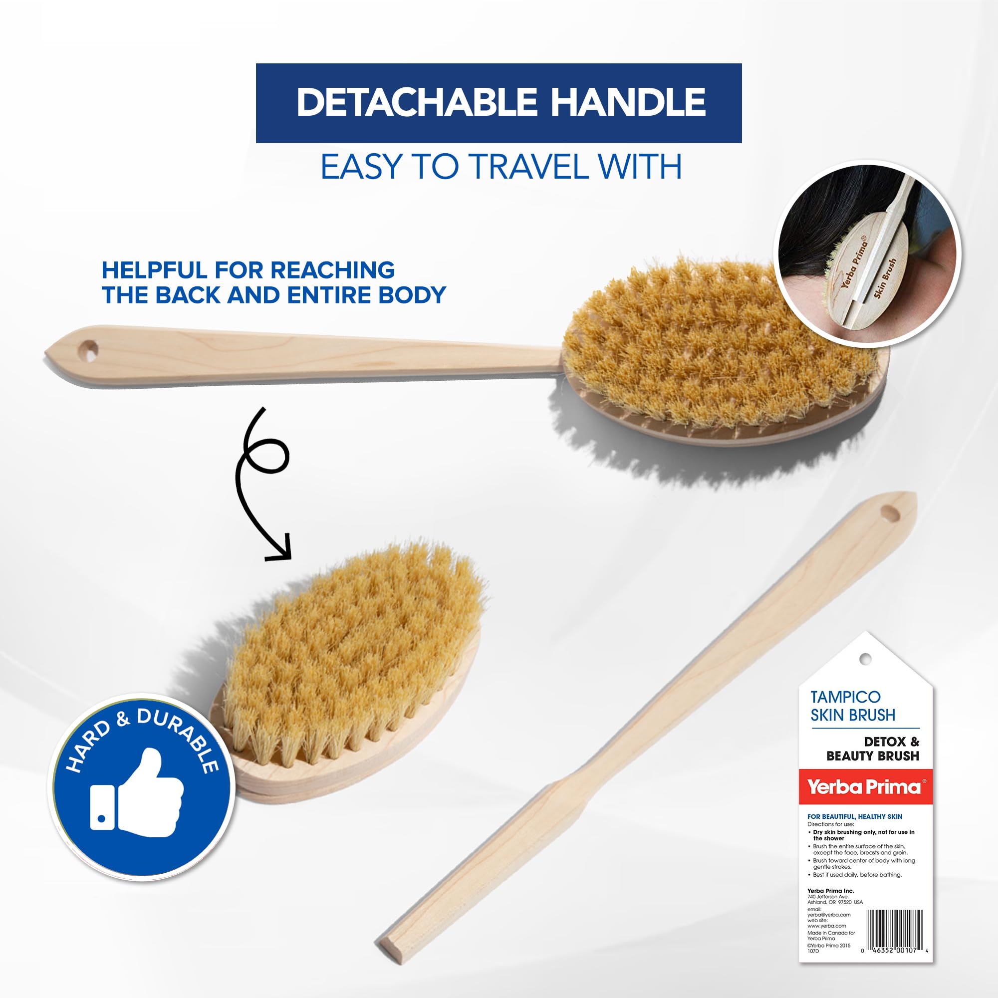 Yerba Prima Tampico Skin Brush for Exfoliation and Blood Circulation - 1 Brush