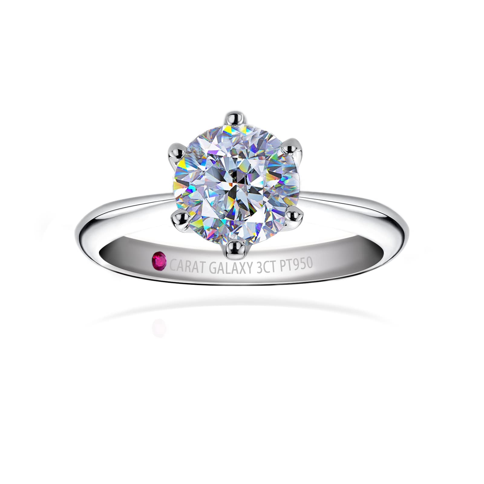 CARAT GALAXY Moissanite Engagement Weeding Ring Platinum Plated 925 Sterling Silver Round Imitation Diamond Promise Ring For Women, Plastic, 1ct