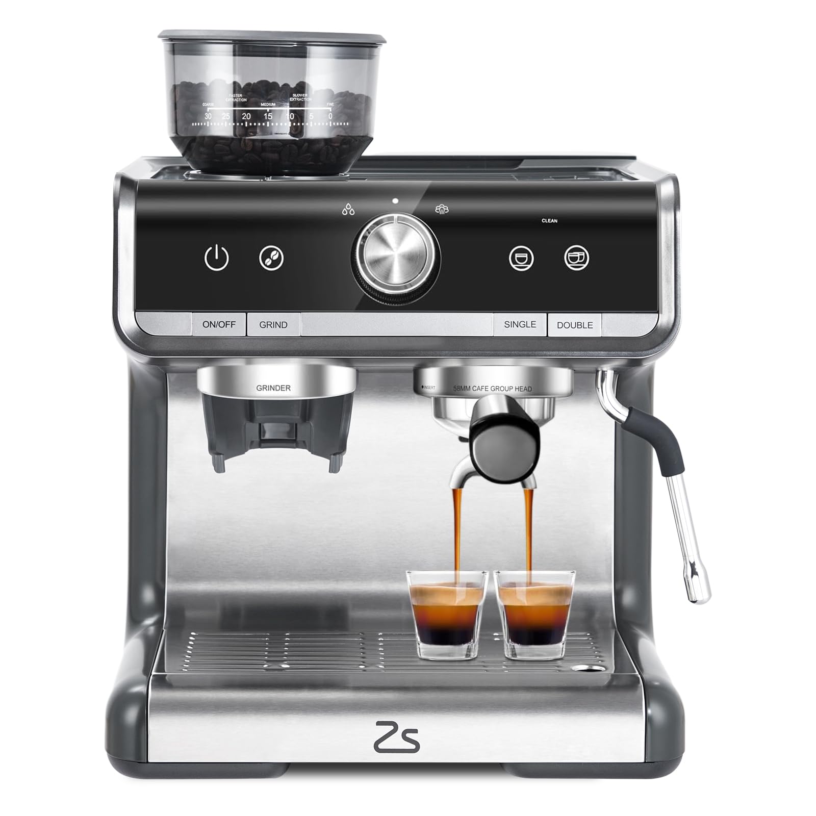 Espresso Machine, 20 Bar Coffee Maker with Milk Frother Steam Wand, Semi-Automatic Coffee Machine for Cappuccino, Latte, Fast Heating, Stainless Steel