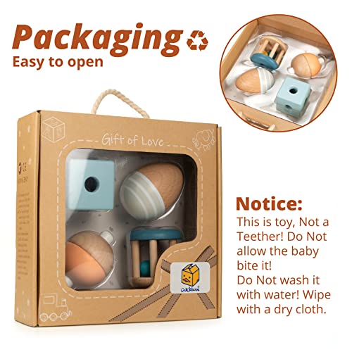 DUCKBOXX XX Wooden Toys Bundle (2 Pack) : Rainbow Stacker (Summer Color - 7pcs) & Rattles (4pcs)