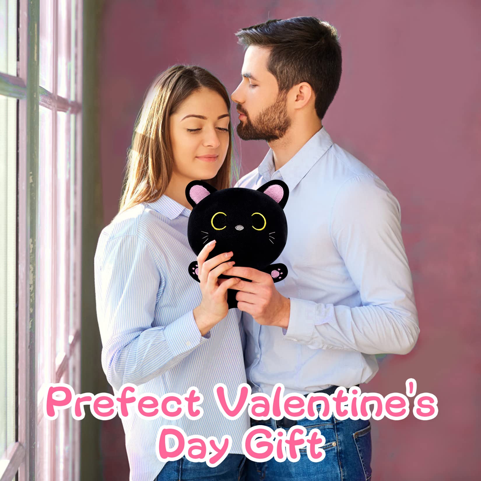 Black Cat Plush Soft Black Cat Stuffed Animal Pillow Toy, Cute Cat Plushie Stuffed Doll Toy for Kids Lover