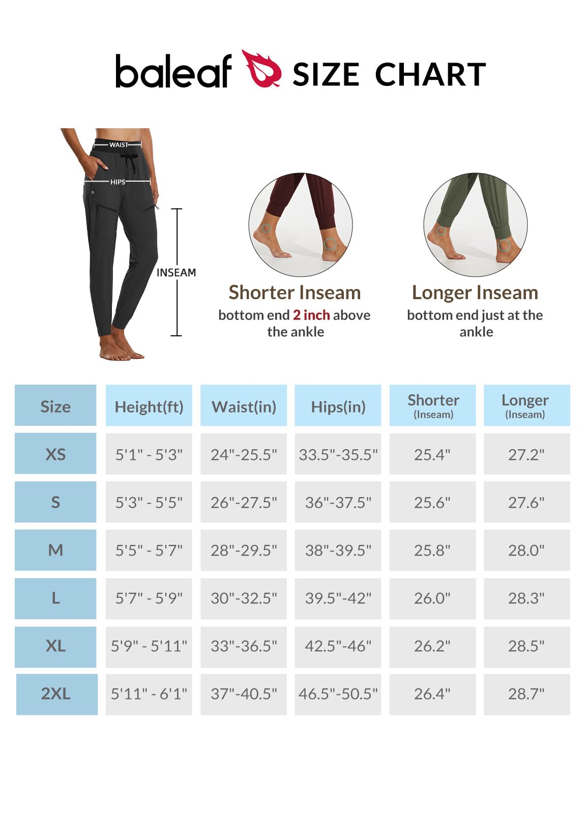 BALEAF Women's Joggers Lightweight Hiking Pants High Waist 5 Zipper Pockets Quick Dry Travel Athletic UPF50+ Black M