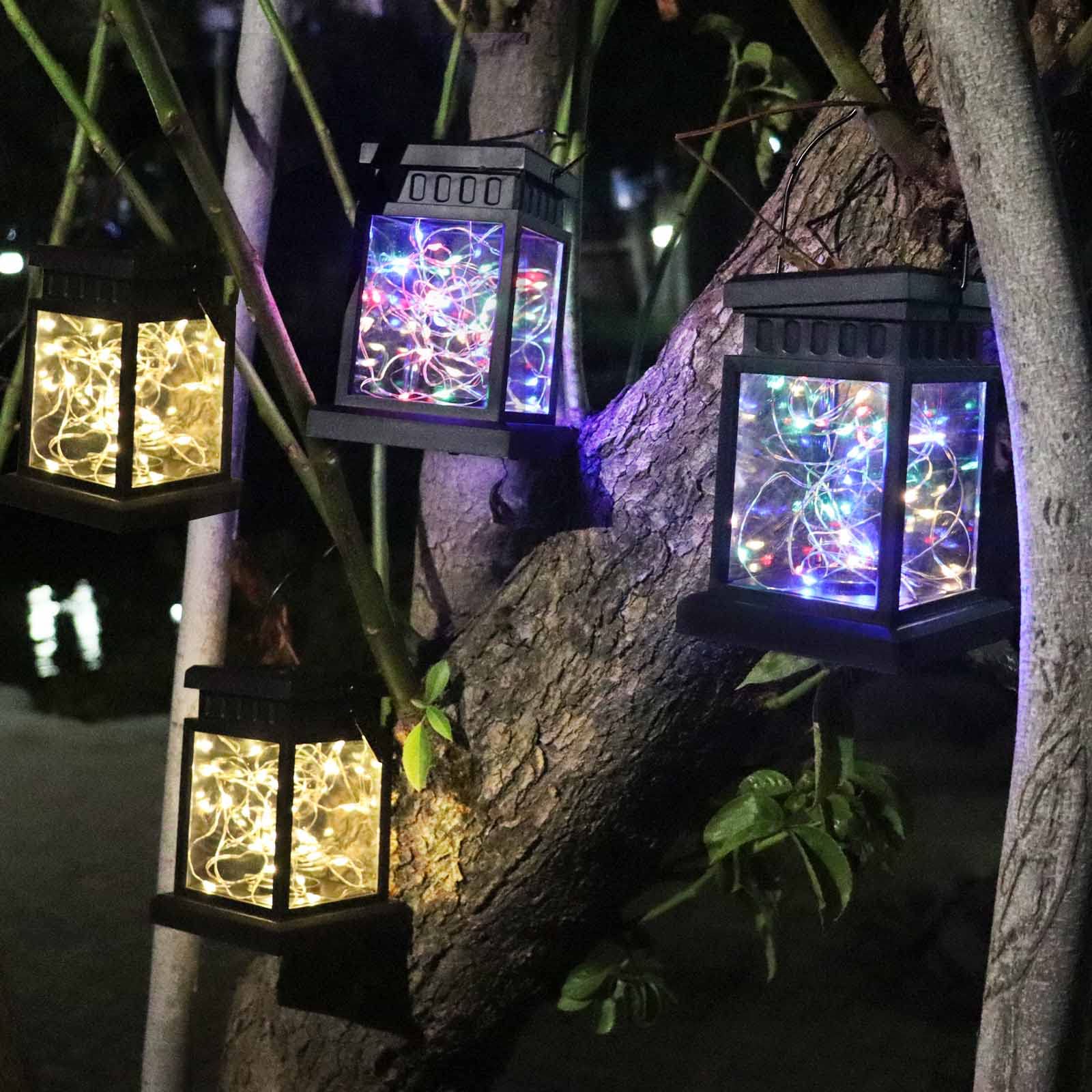 Solar Lanterns Outdoor Hanging Solar Star Lantern 4PCS LED Warm Light for Halloween & Christmas, Solar Powered Led Lantern Decorative for Patio Yard Garden.