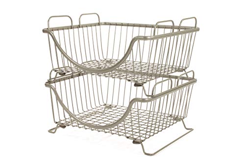 Spectrum Diversified Ashley Stackable Tray, Wire Basket with Raised Feet and Looped Handles Modular Stacking Bin System for Kitchen Countertop & Desk Organization, Satin Nickel