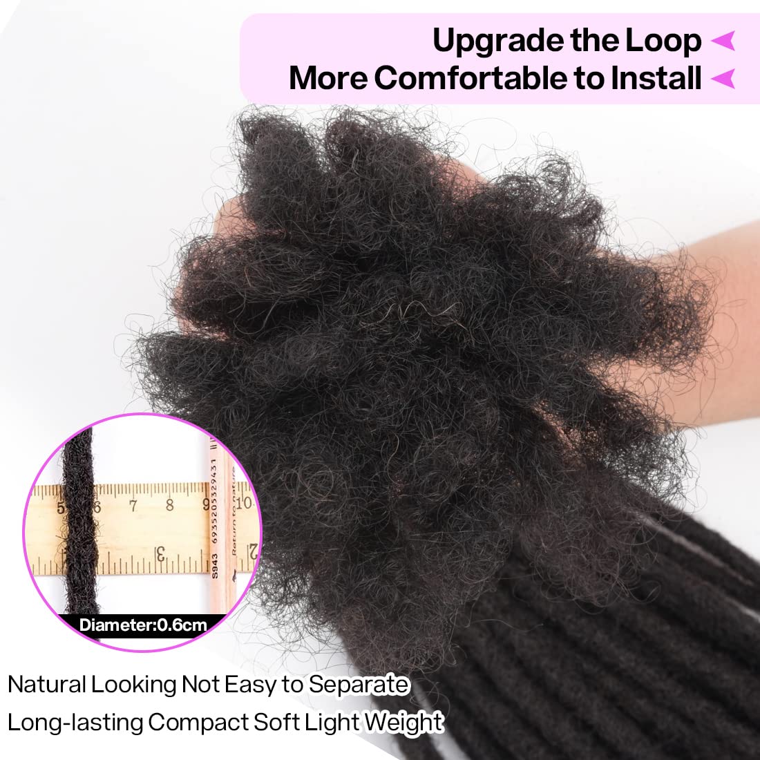 Dula 6-24 Inch Dreadlock Extensions Loc Extensions Human Hair for Men/Women 10 Strands 100% Real Human Hair Permanent Dreadlock Extensions (10 Locs-8 Inch, 0.6cm-1B Natural Black)
