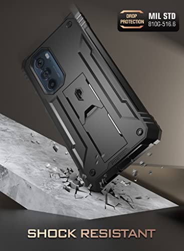 Poetic Revolution Case for Moto Edge Plus 5G 6.7" (2022) / Edge+ 5G UW (2022), Model # XT2201, Full-Body Rugged Shockproof Protective Cover with Kickstand and Built-in-Screen Protector, Black