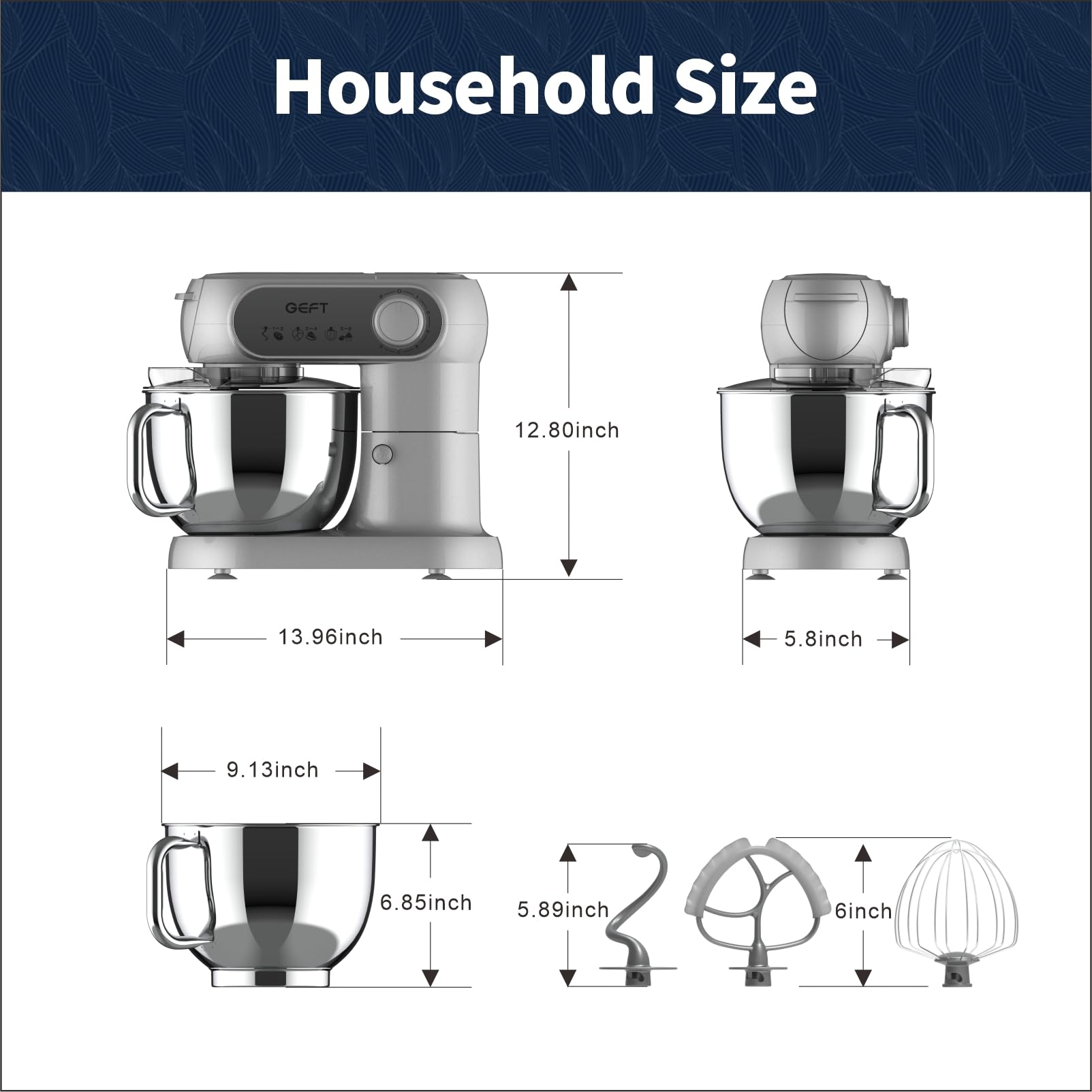 Stand Mixer, 6 QT 600W Tilt-Head Dough Mixer, 6+P speed Mixers Kitchen Electric Stand Mixer with Stainless Steel Bowl, Dishwasher-Safe Dough Hook, Flat Beater, Wire Whisk, Splash Guard, Grey