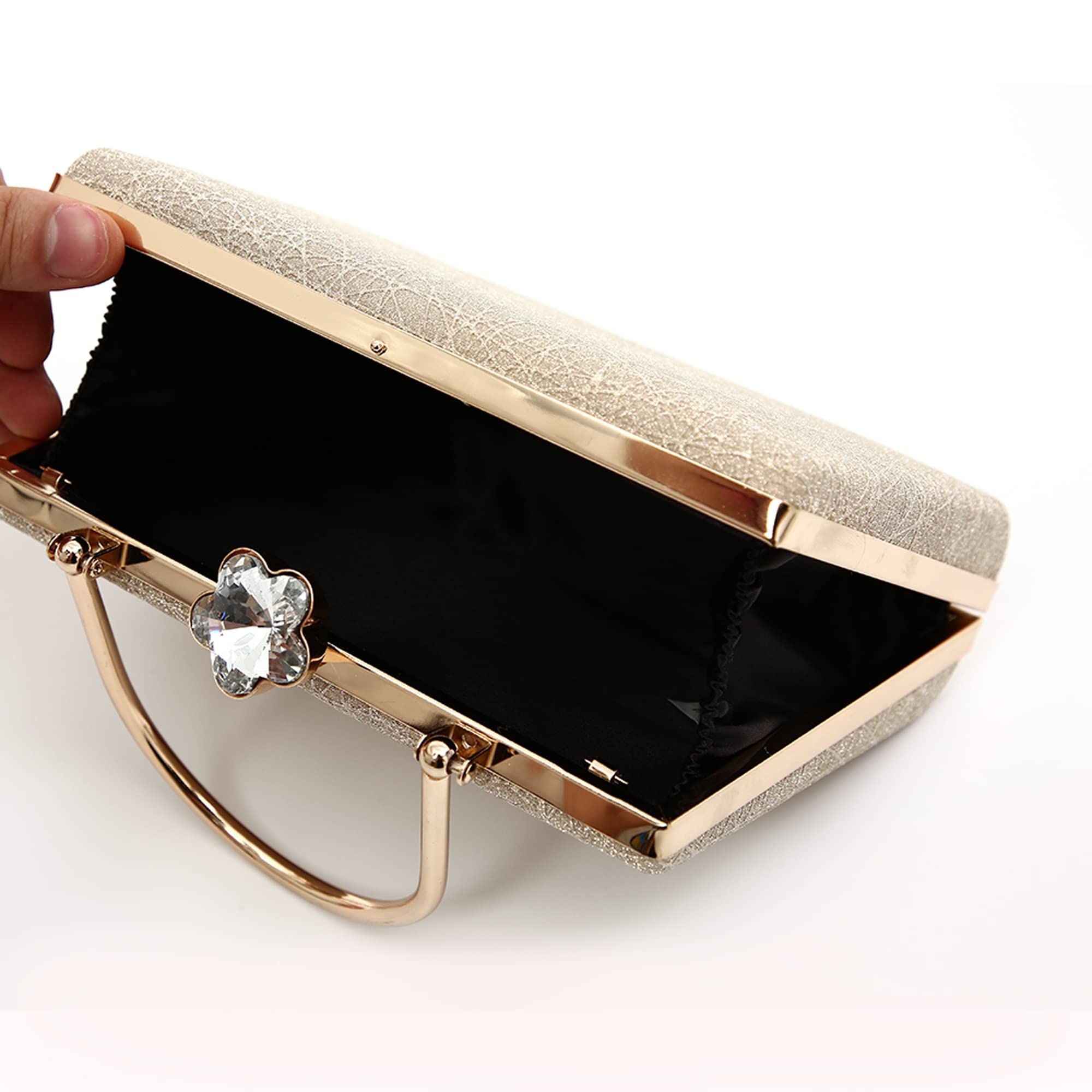 CHIC DIARY Crystal Clutch Purse for Women Top Handle Rhinestones Evening Bag for Party Prom Crossbody Shoulder Handbag (Gold)