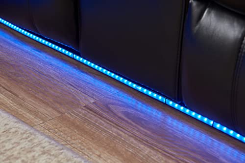 Elountik Symmetrical Power Reclining Sectional Sofa with LED Strip, Storage Console, Cup Holders with Built-in USB Charging Port; Home Theater Power Reclining Sofa Couch (Power Reclining Black)