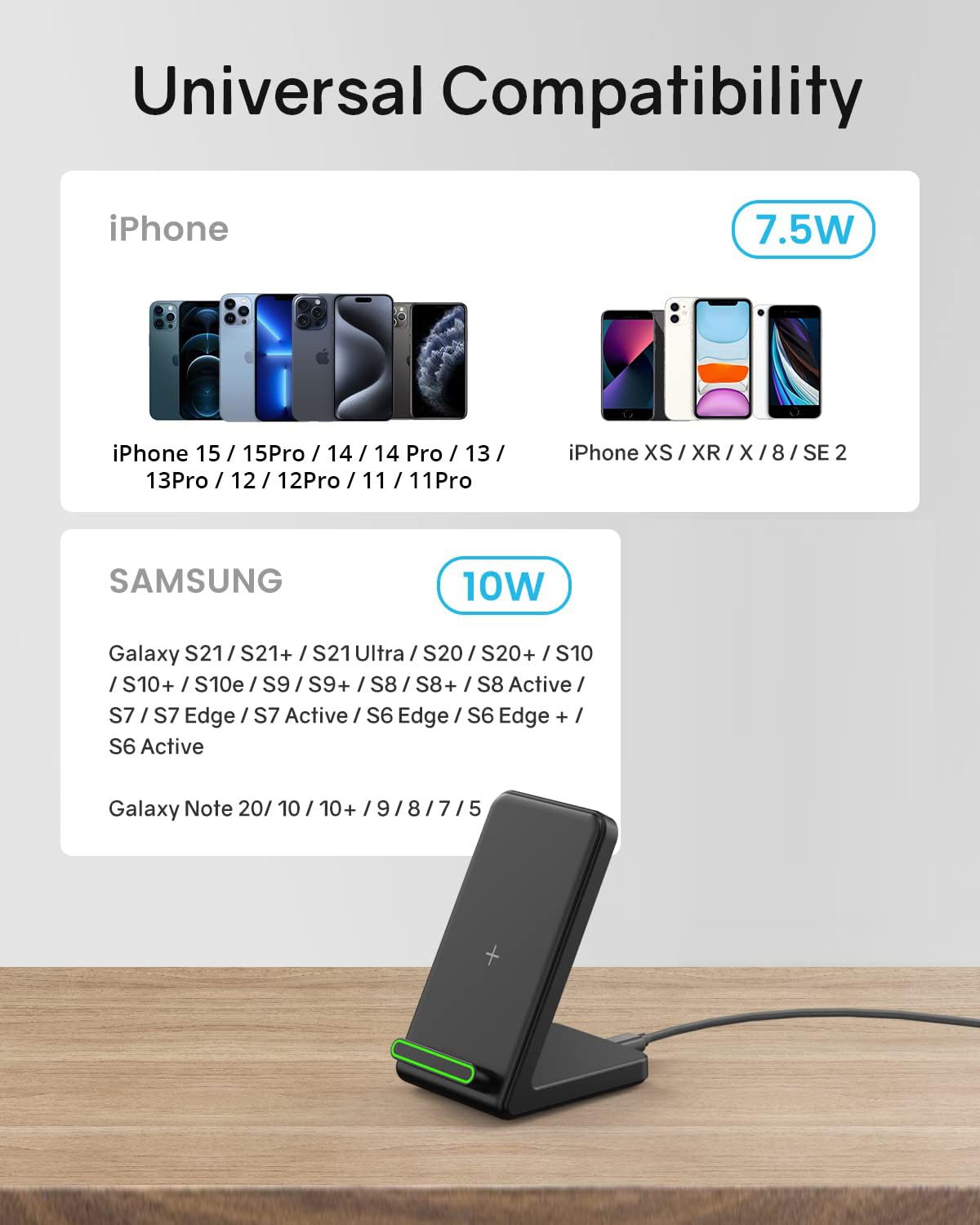 CIYOYO Wireless Charger, 15W Fast Wireless Charging Stand, Wireless Charging Station for iPhone 15 14 13 12 11 Pro Max Plus XS XR X 8 [Adapter Included]