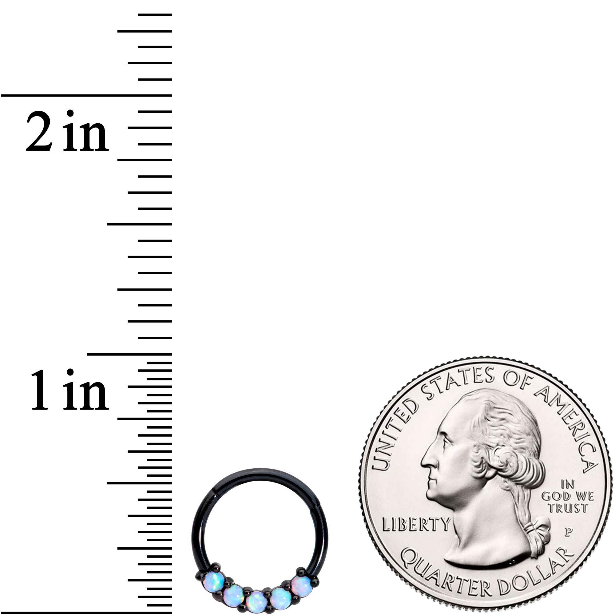 Body Candy 16G Black PVD Steel Hinged Seamless Segment Cartilage Septum White Synthetic Opal Nose Hoop 3/8"
