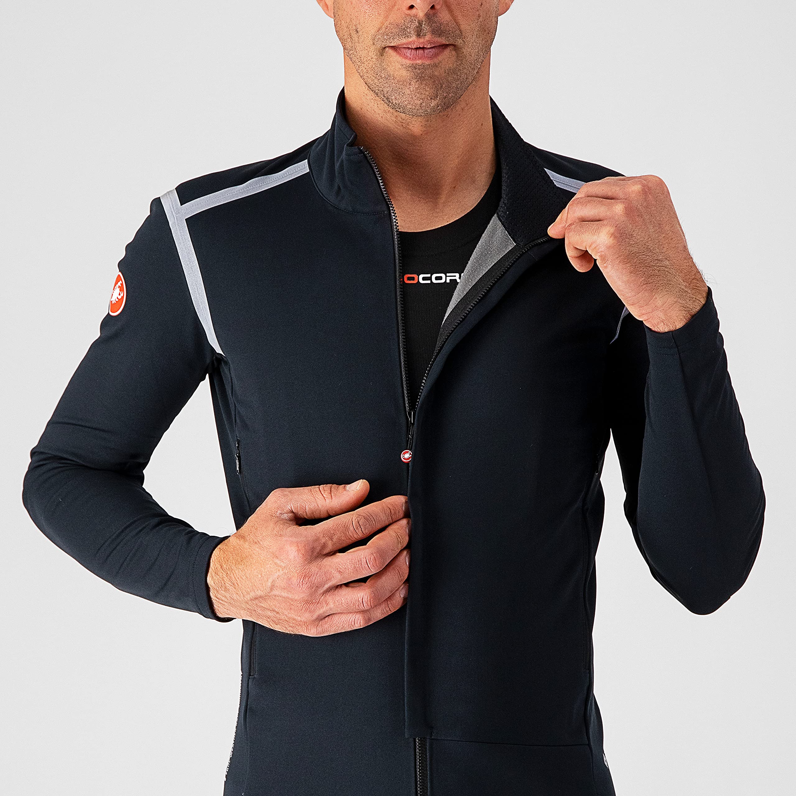 Castelli Men's Perfetto RoS Long Sleeve Jacket, Windproof, Water-Resistant Breathable Gabba, Road & Gravel Biking I Cycling - Light Black - X-Large