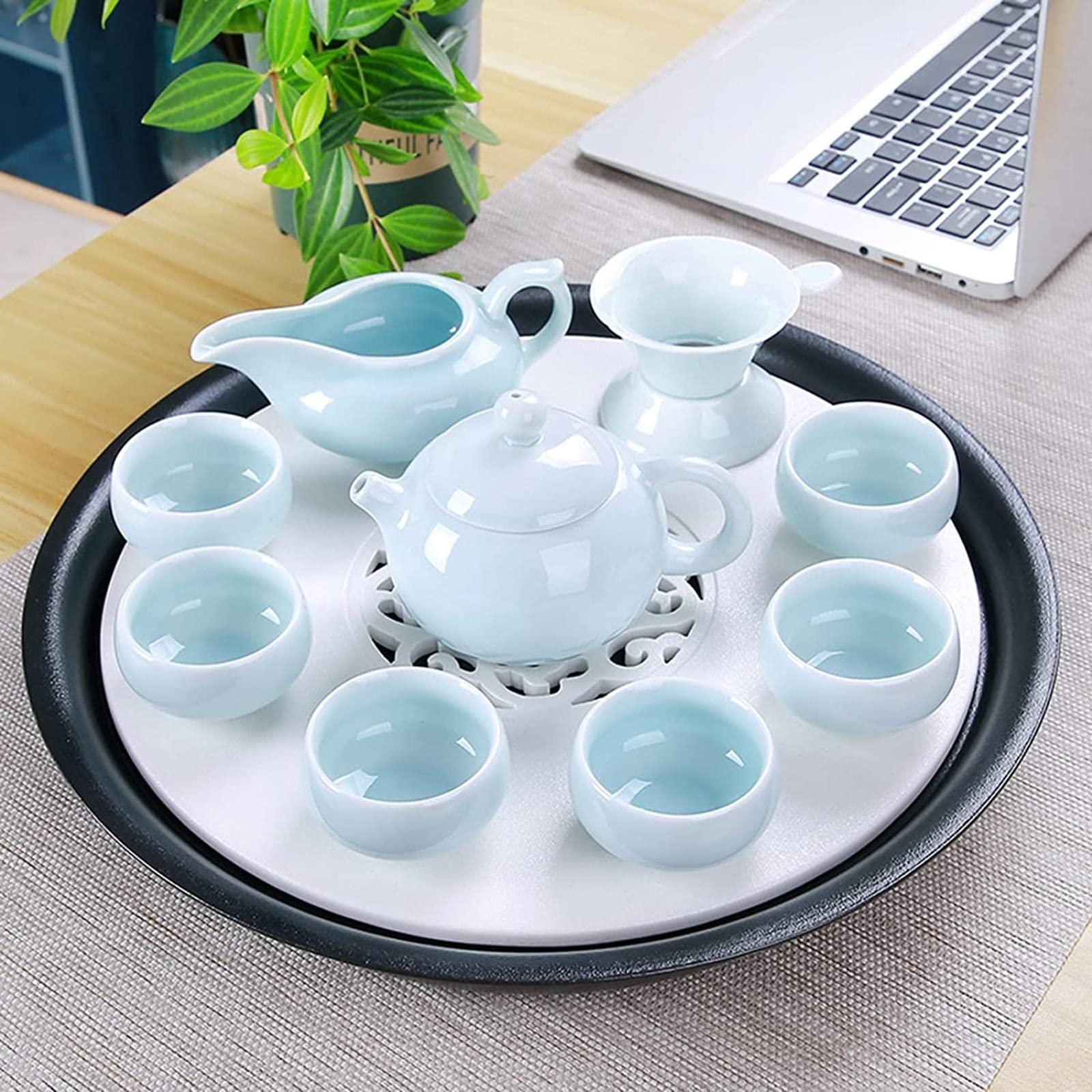 Chinese Traditional Handmade Tea Set of 10, Porcelain Teapots with Teacups and Tray, for Afternoon Tea or Family Gathering,White b,A (Color : Blue, Size : B)