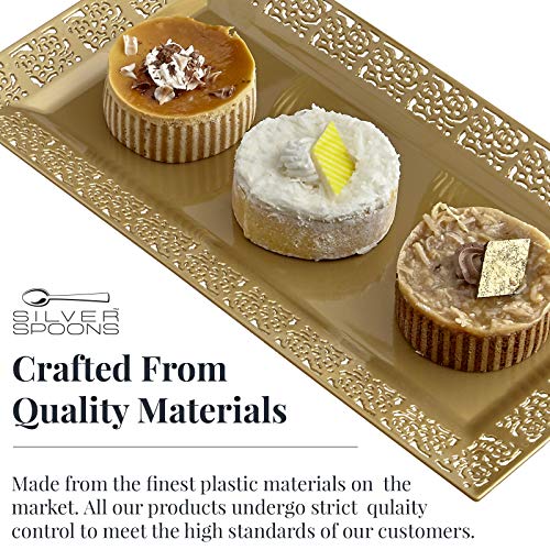 Silver Spoons DISPOSABLE LACE TRAYS | for Upscale Wedding & Dining | 6 pc | Gold | 14' x 7 . 5'