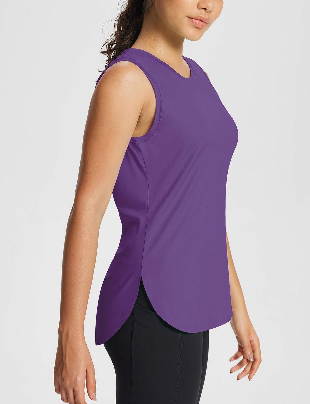 BALEAF Women's Workout Tank Tops Sleeveless Athletic Tennis Exercise Running Shirts with Side Slit Purple L