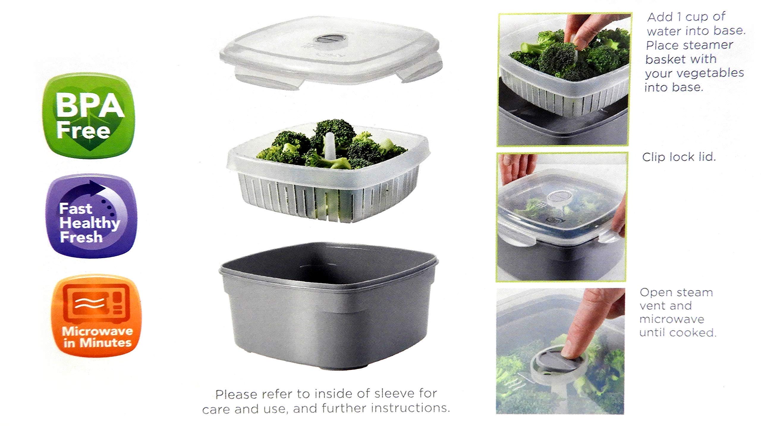 Dependable Industries BPA-Free Microwave Steamer: Cook Vegetables, Fish & Poultry with Removable Strainer & Locking Vent Lid - 2.47L