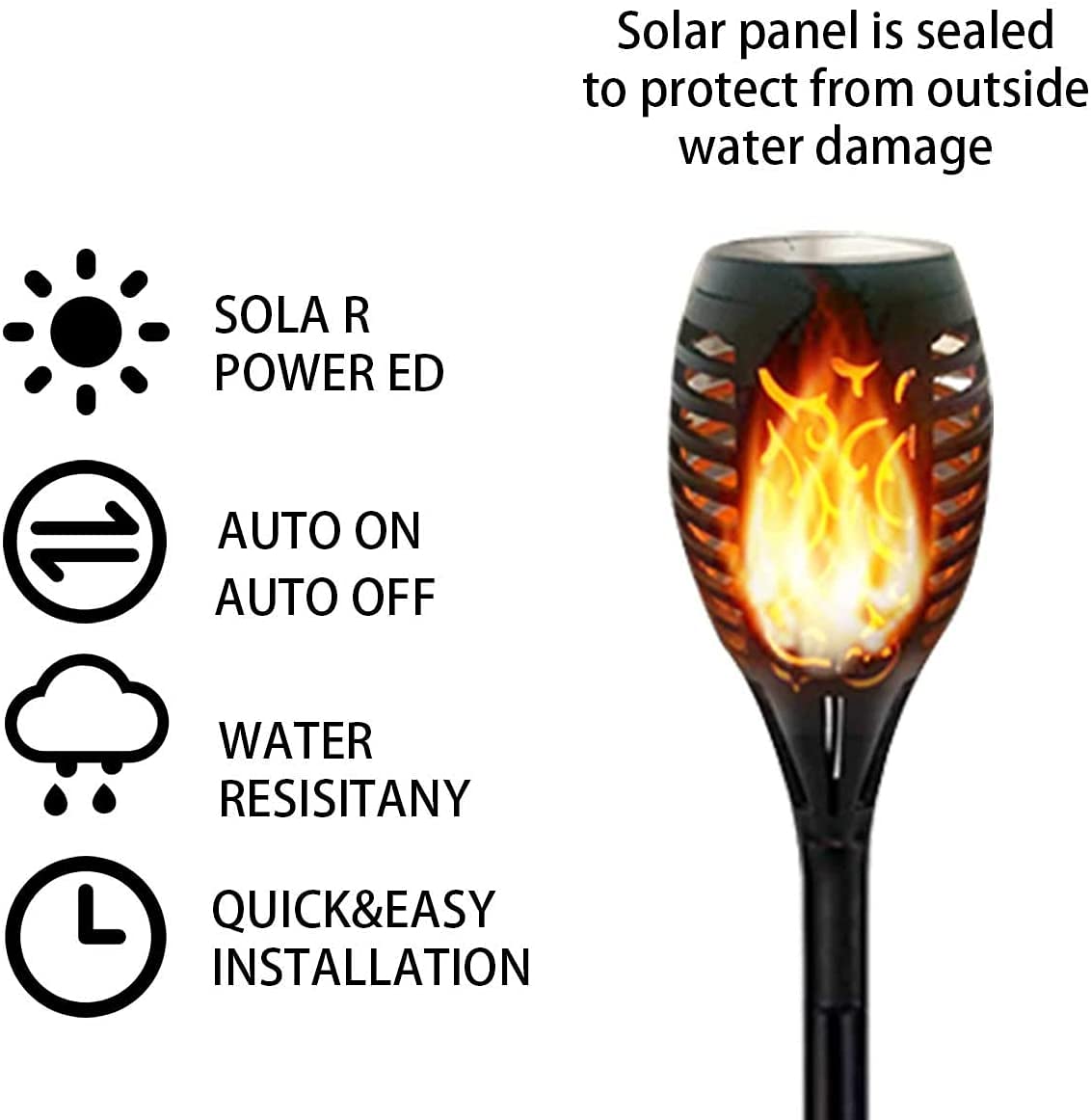 Solar Torch Light with Flickering Flame, Halloween Decorations Outdoor, Solar Tiki Lights Decorative Outdoor Garden Path Stake (8 Pack)