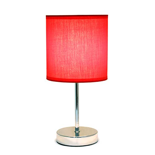 Simple Designs LT2007-RED Chrome Mini Basic Table Lamp with Fabric Shade, Red