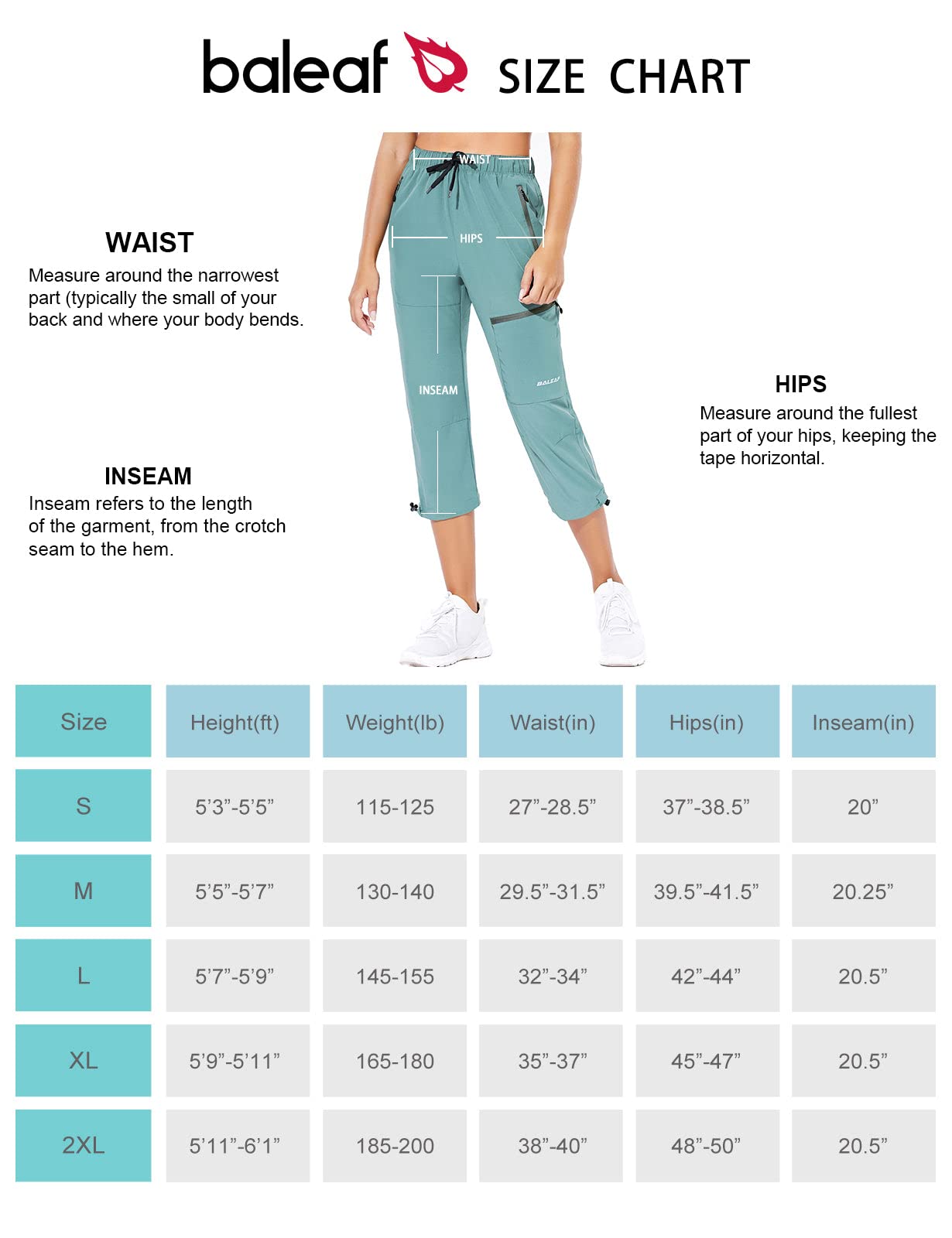 BALEAF Women's Hiking Cargo Capris Outdoor Lightweight Water Resistant Pants UPF 50 Zipper Pockets Pond Size M