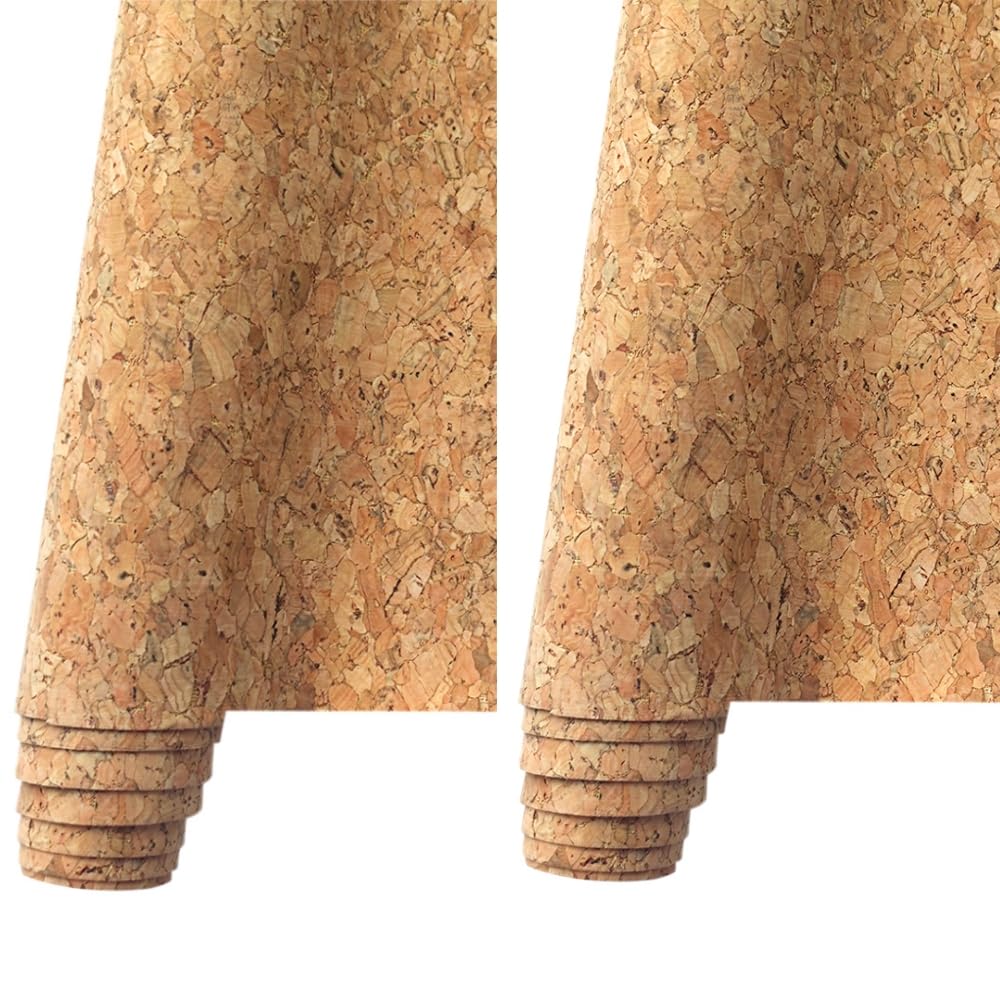 HYANG 2 Rolls Golden Years Portuguese Real Cork Fabric Embossing PU Faux Leather Sheets 12"X53"(30cmX135cm), Faux Leather Suitable for Crafts Making Leather Earrings, Bows, Handbag ,Sewing