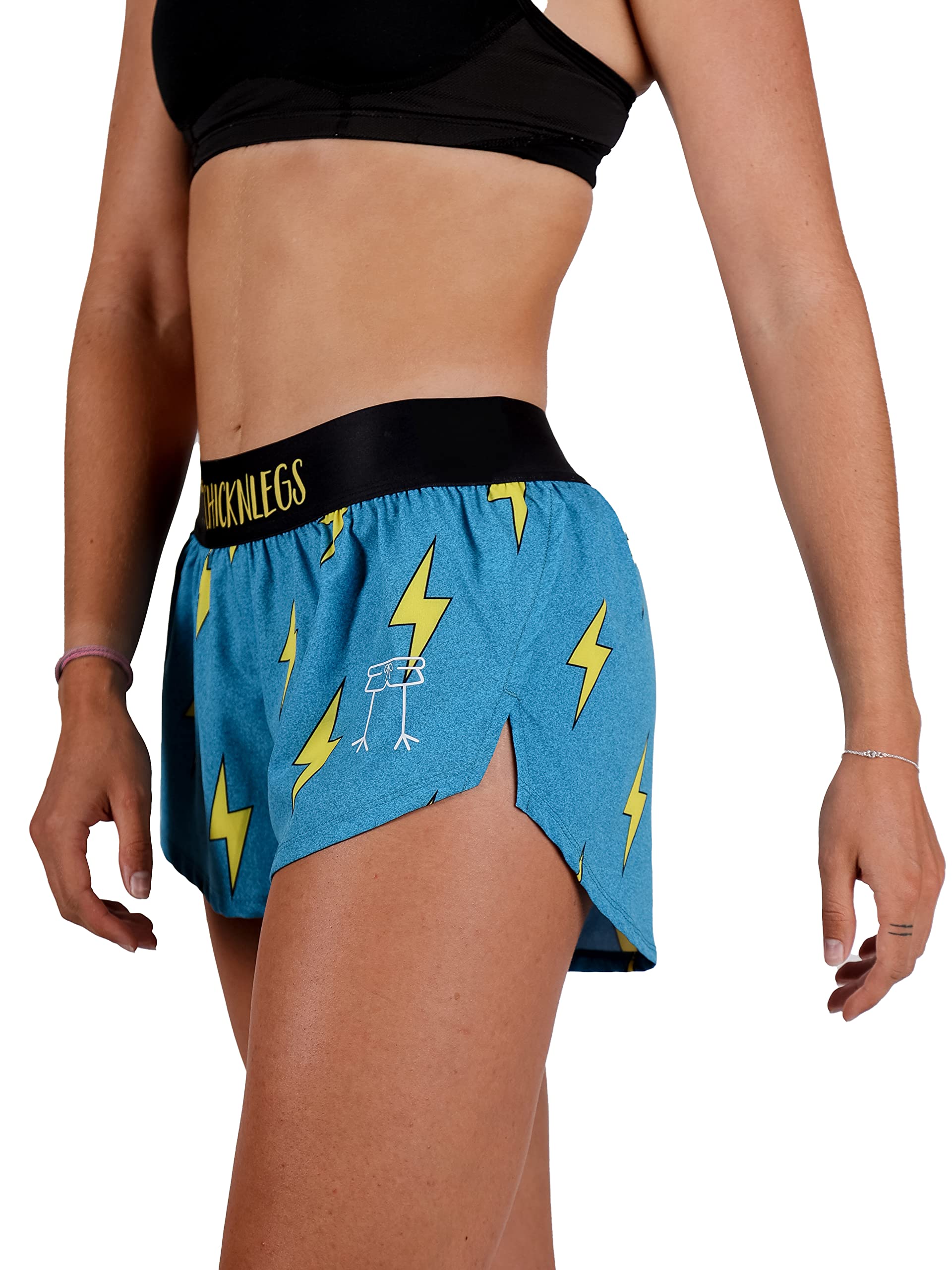 ChicknLegs Women's 1.5" Split Running Shorts (S, Blue Bolts)