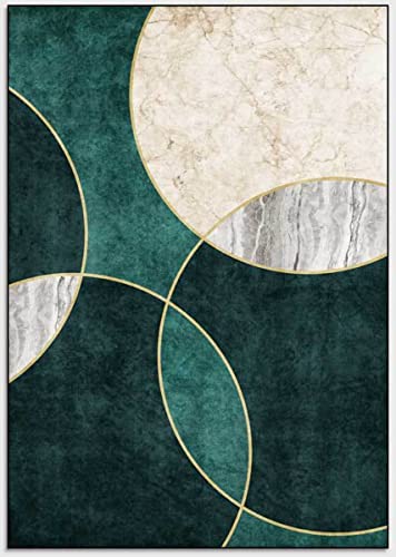 Emerald Green Beige Marble Gold Circles Pattern Modern Area Rugs 5x8 Non-Shedding Modern Art Carpets Rugs for Living Dining Room Bedroom Retro Home Office Floorcover Runner Rug