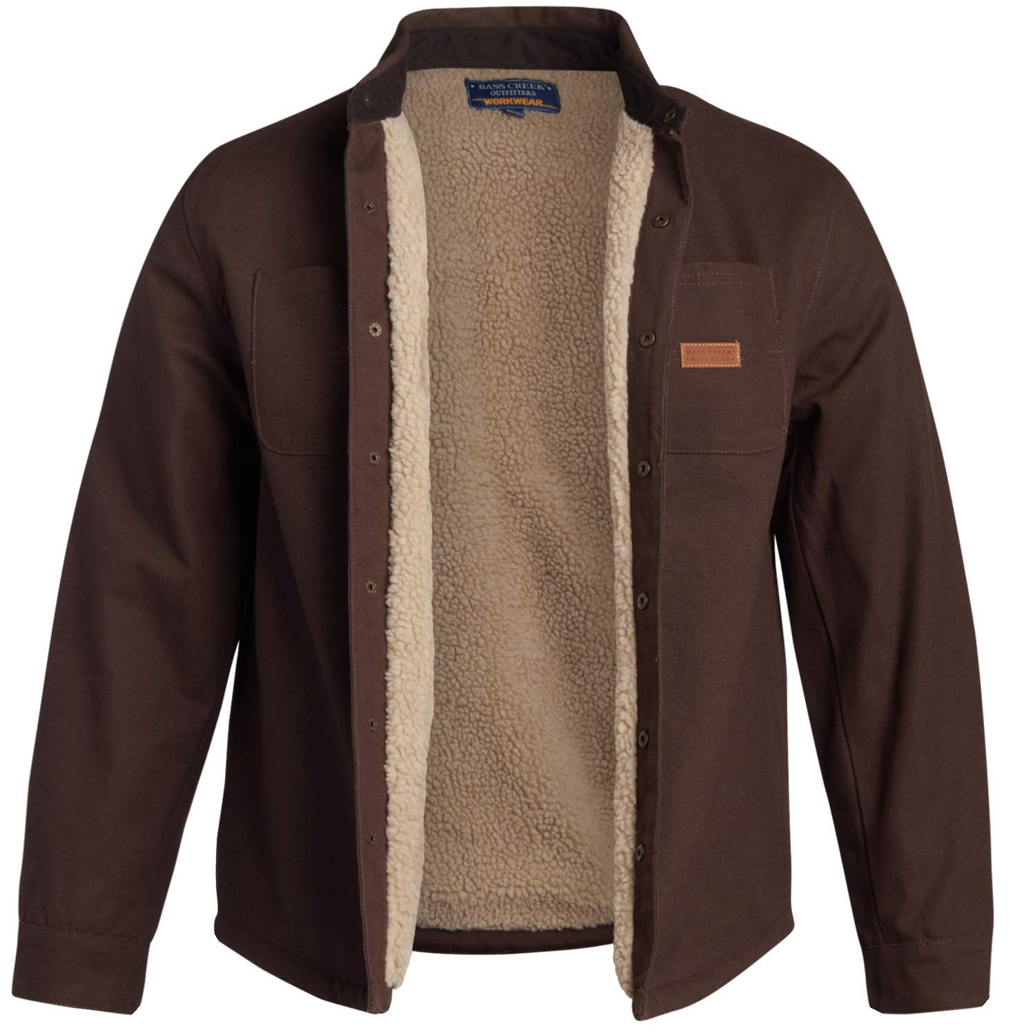 Bass Creek Outfitters Men's Shirt Jacket - Sherpa Lined Duck Canvas Button Down Shirt, Size Large, Brown