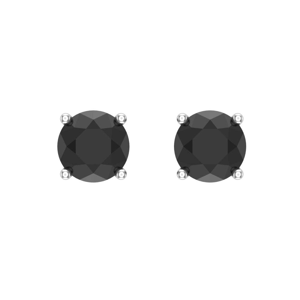 Black Diamond Earrings for women-girls-men Round cut Diamond studs Gift Box Authenticity Cards 14K White Gold 1/2 carat t.w.
