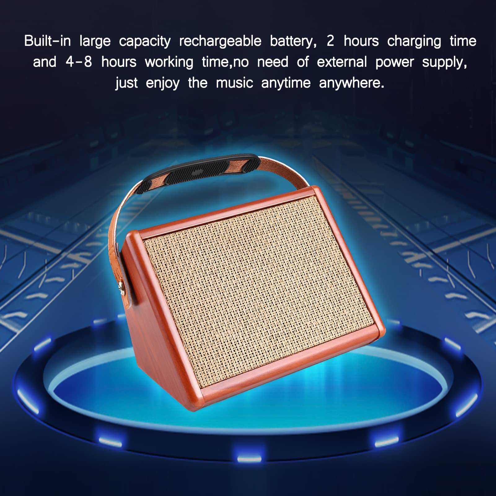 Btuty AC-15 15W Portable Acoustic Guitar Amplifier Amp BT Speaker with Microphone Input Supports Bass Treble Control Reverb Effect Built-in Rechargeable Battery