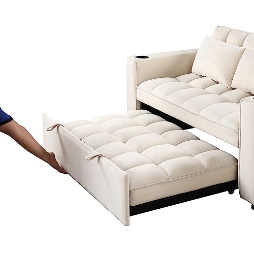 Eafurn 3 in 1 Multi-Function Sleeper Sofa Couch Bed, Convertible Futon Loveseat Pull Out Bed w/Adjustable Backrest,Cup Holder and USB Port, Reclining Lounge Sofá Recliner for Living Room Apartment
