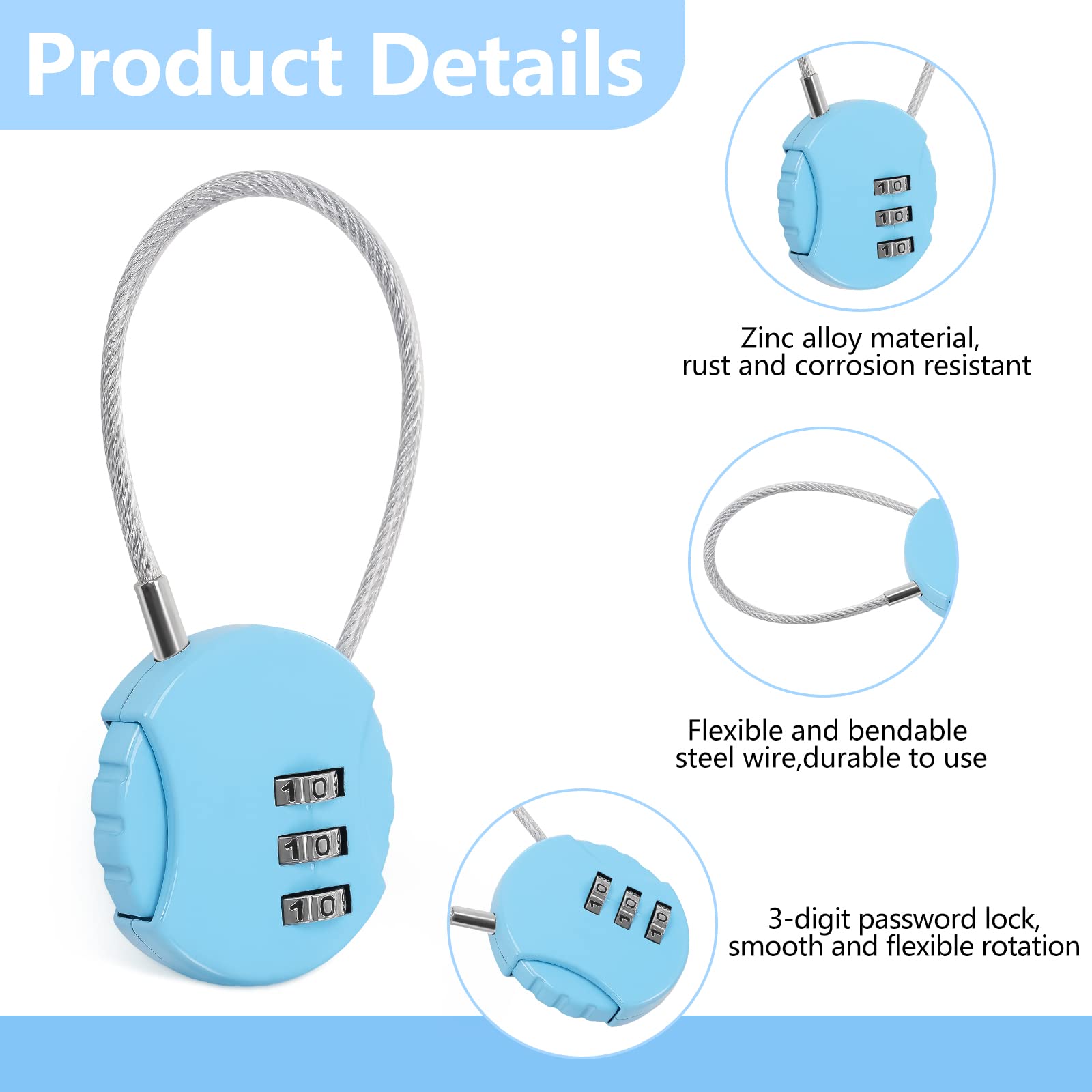 Combination Lock 3 Digit Gym Lock Waterproof Padlock Resettable Bag Luggage Gate Lock Outdoor Combination Fence Lock for School Locker Travel Toolbox Storage (Multi Color, 8 Pack)