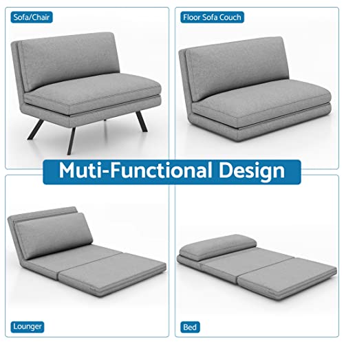 LIFERECORD Convertible Futon Sofa Bed 4 in 1 Multi-Function Modern Mini Single Floor Sleeper Chair with Adjustable Backrest for Living, Small Room Apartment, Dorm, Grey