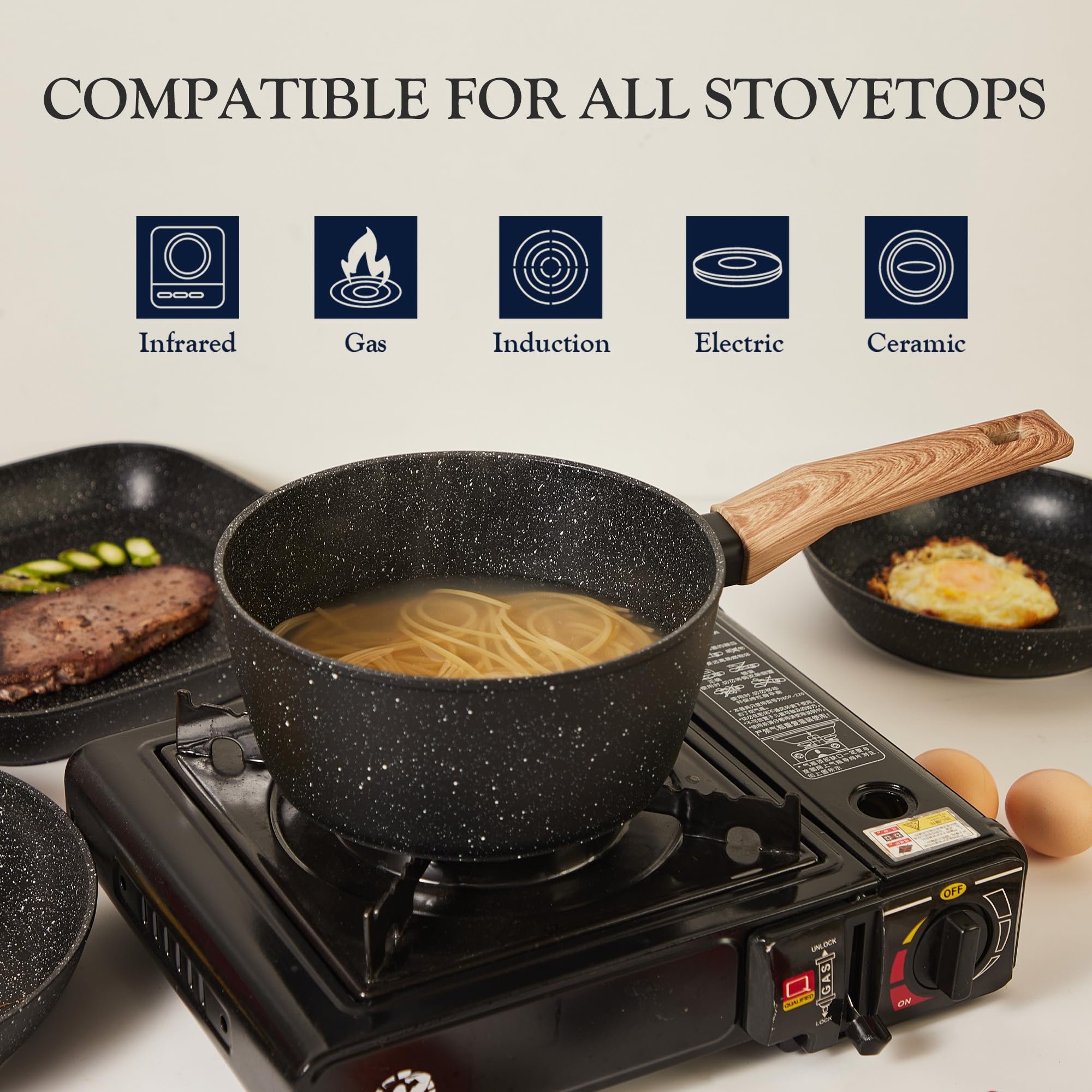 HAFMOOBEY Pots and Pans Set Nonstick, 20PCS Grey Granite Induction Cookware Sets with Frying Pans, Saucepan & Cooking Pots, PFOA Free Non Stick Pots and Pans