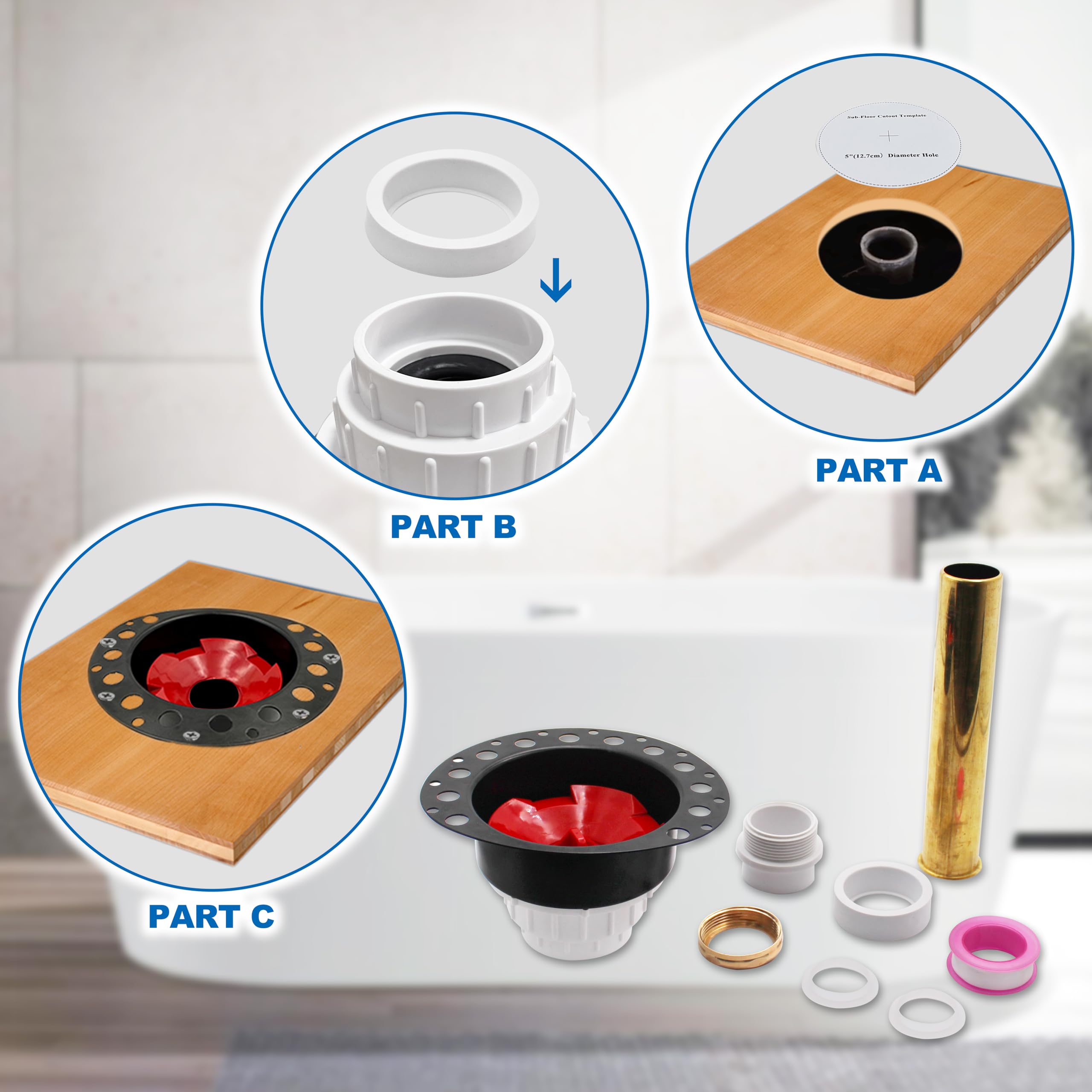 CLAPCS ITD5135 Freestanding Bathtub Rough-in Kit With Brass Tail Pipe and PVC Adapter，Compatible with all freestanding bathtubs and standard bathtubs