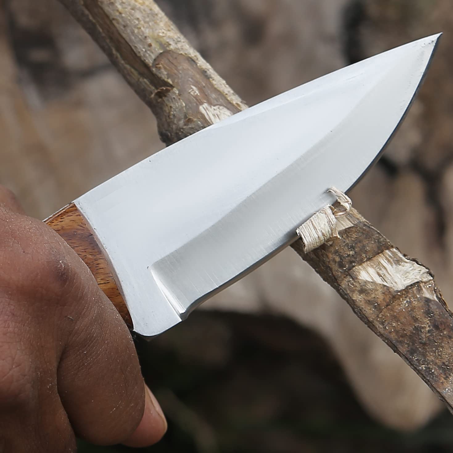 Carbon Steel Hunting - 8" Full TangBlade Wood Handle Skinner Knife With Oxford Leather Sheath - Tactical Survival Military Knife