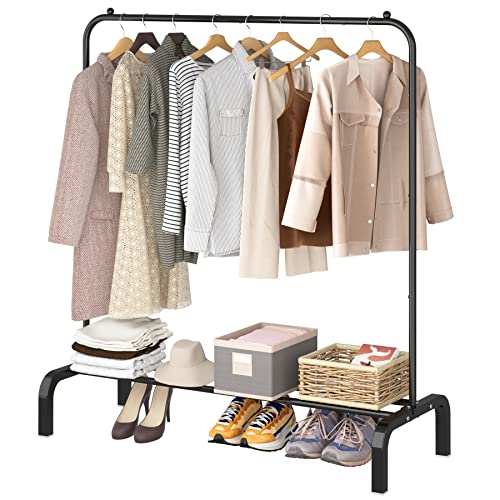 OTROUWORHT Clothes Rack Metal Clothing Rack with Bottom Shelf Garment Rack for Hanging Clothes Shirts Jeans and Coats Black