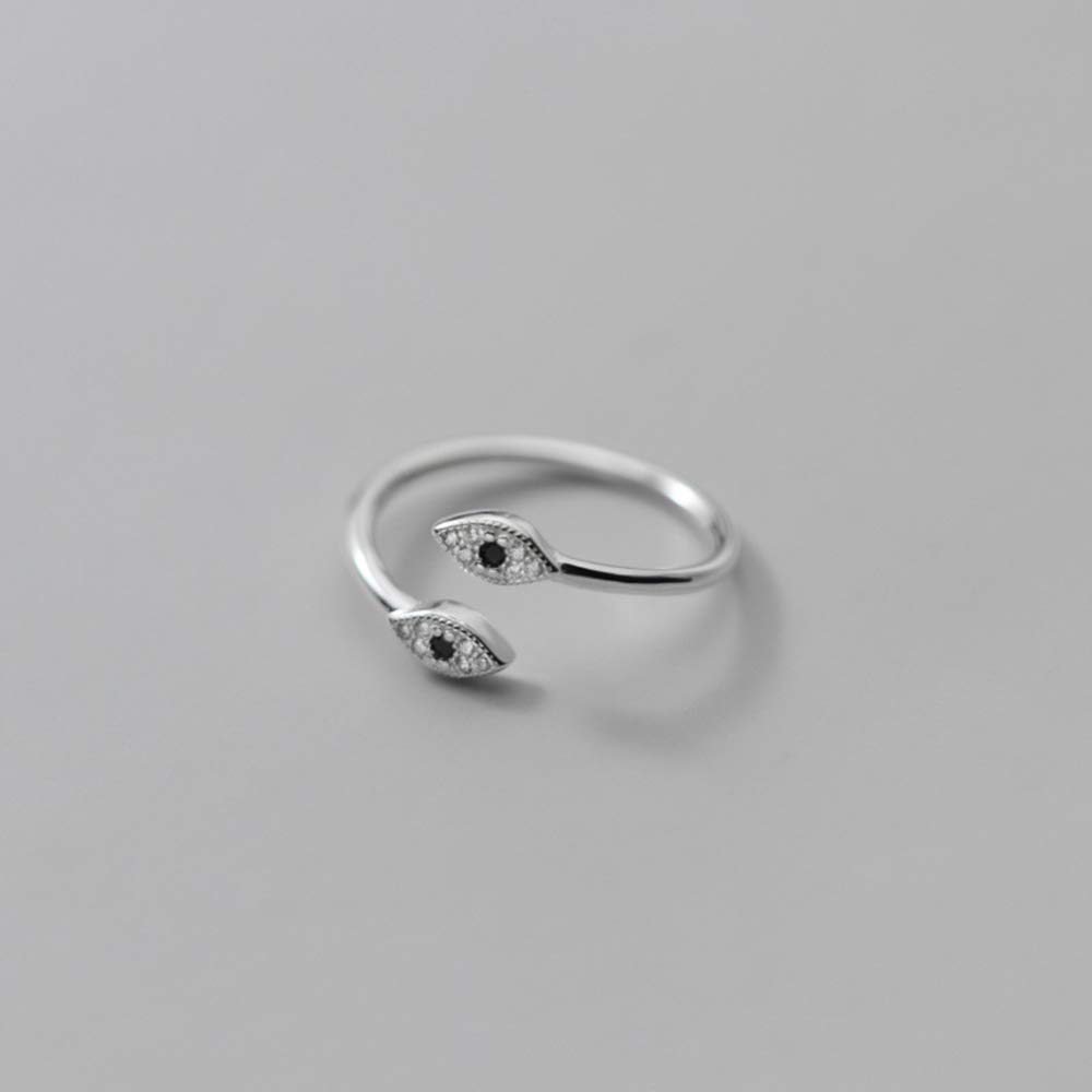 Black Evil Eyes Thin Line Sterling Silver Asymmetric Small Wrap Open Rings for Women Adjustable CZ Engagement Promise Statement Dainty Crystal Knuckle Finger Rings Her Sister