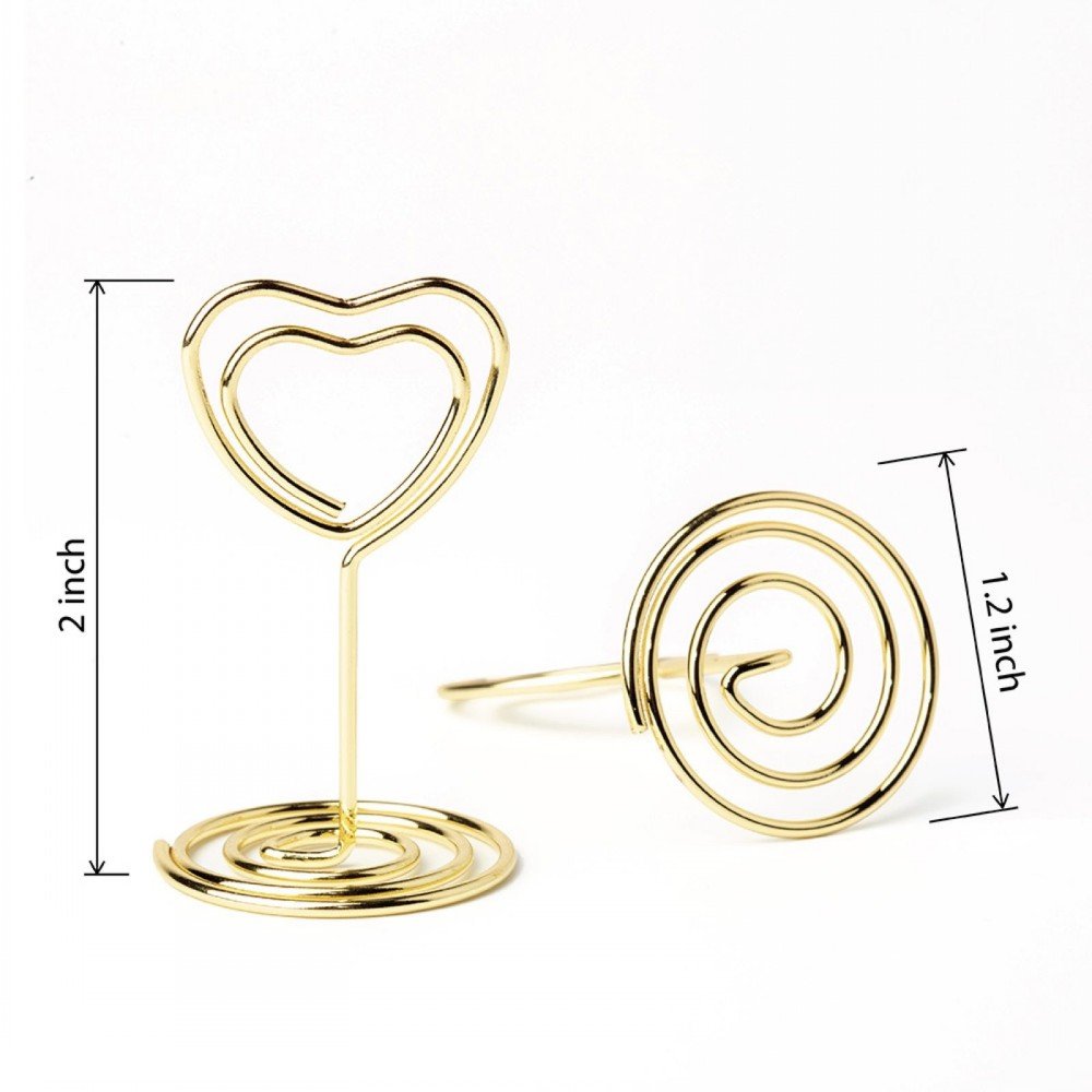 Jofefe 20pcs Mini Place Card Holder, Table Number Holders, Table Card Holders, Table Number Stands, Heart Shaped Table Sign Picture Photo Holder Menu Memo Clips for Valentine's Day Table Decor (Gold)