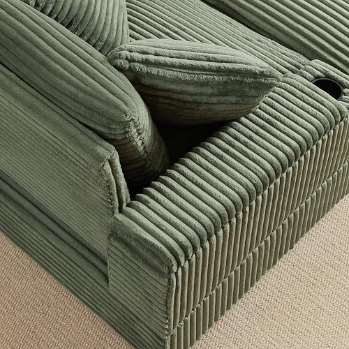 Eafurn Corduroy Upholstered Chaise Lounge Sofa with Movable Ottoman and Cupholders,43.3" w Oversized Singel Chair Convertible Sleeper Sofabed with Detachable Cushions Deep Seat for Living Room Office