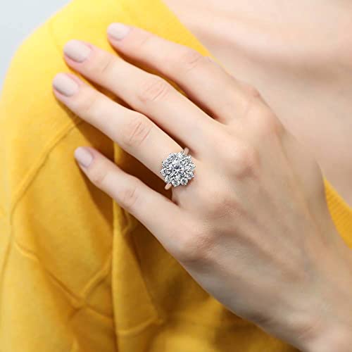 BERRICLE Sterling Silver Flower Wedding Engagement Rings Cubic Zirconia CZ Statement Halo Cocktail Ring for Women, Rhodium Plated Size 8