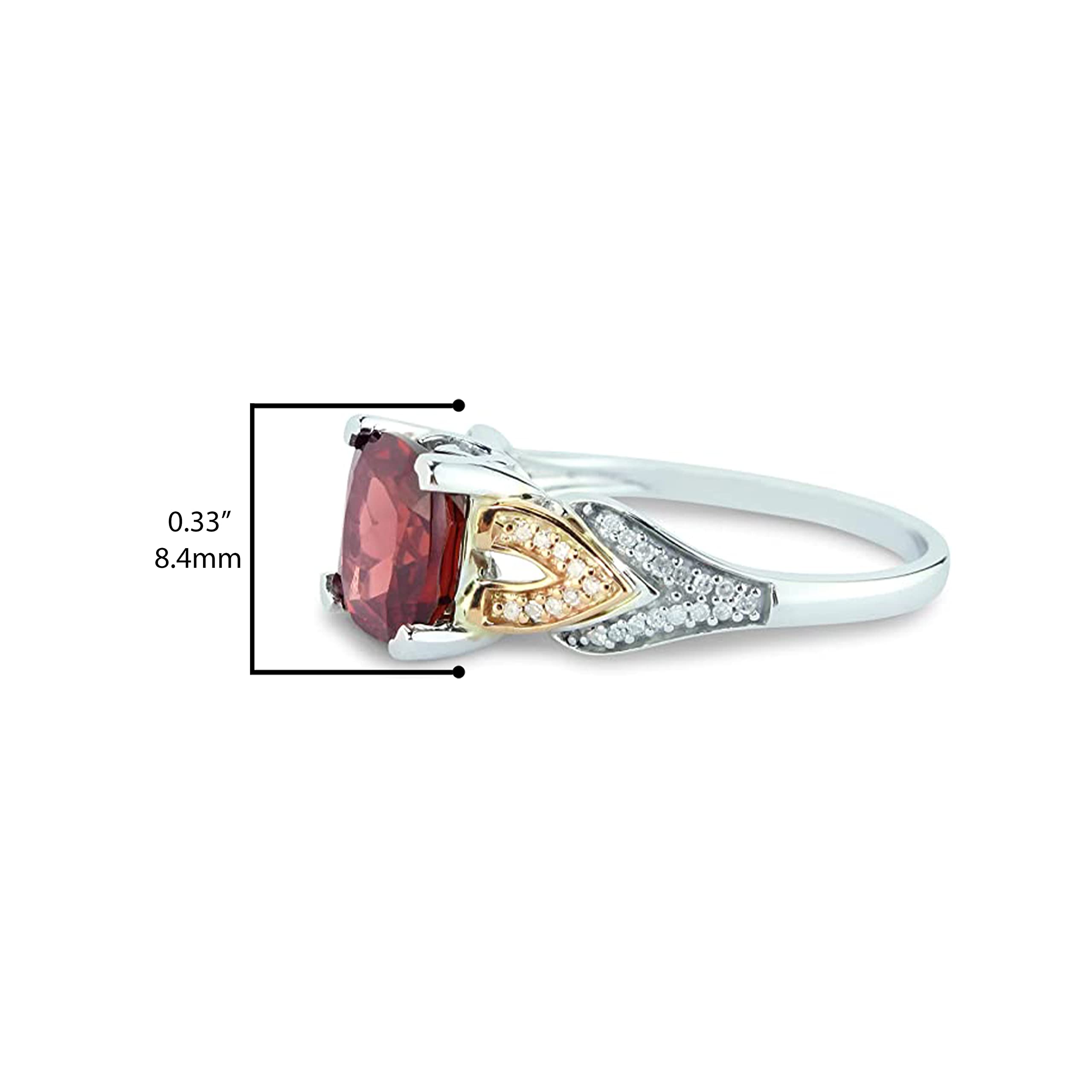 Belantina Heartland By Beverley Mitchell .925 Sterling Silver 6mm Cushion Cut Burgundy Garnet & Lab-Created White Sapphire Scalloped Statement Ring - Size 8