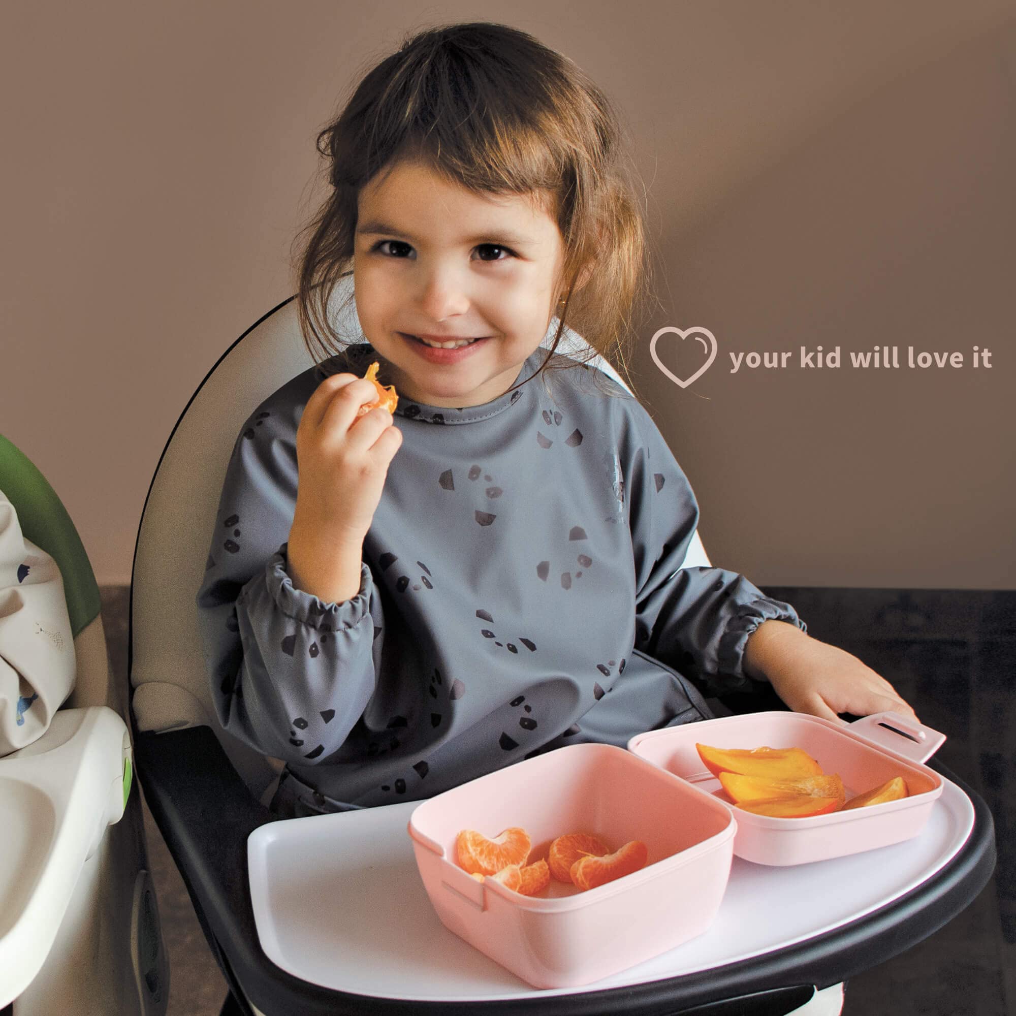 Long Sleeve Bib, Baby Toddler Bib, 6-24 Months, Waterproof Mess-Proof Fabric, Art Smock, Catch-All Pocket, Feeding Bib (Dark Grey Panda)