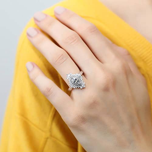 BERRICLE Sterling Silver Halo Wedding Engagement Rings Marquise Cut Cubic Zirconia CZ Statement Cluster Ring for Women, Rhodium Plated Size 7.5